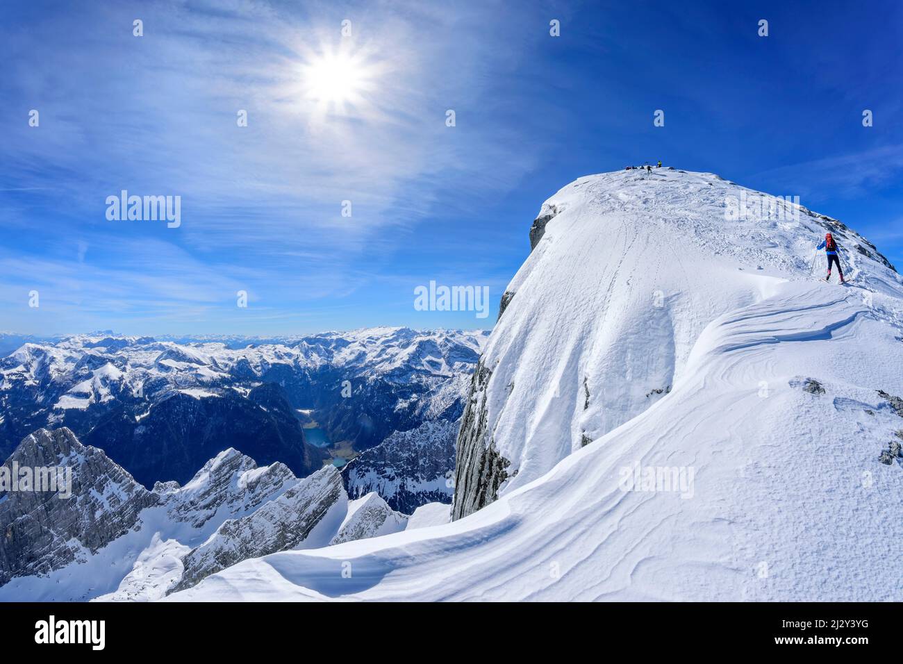 Person on ski tour climbs to Watzmann, Hocheck, Watzmann, Berchtesgaden ...