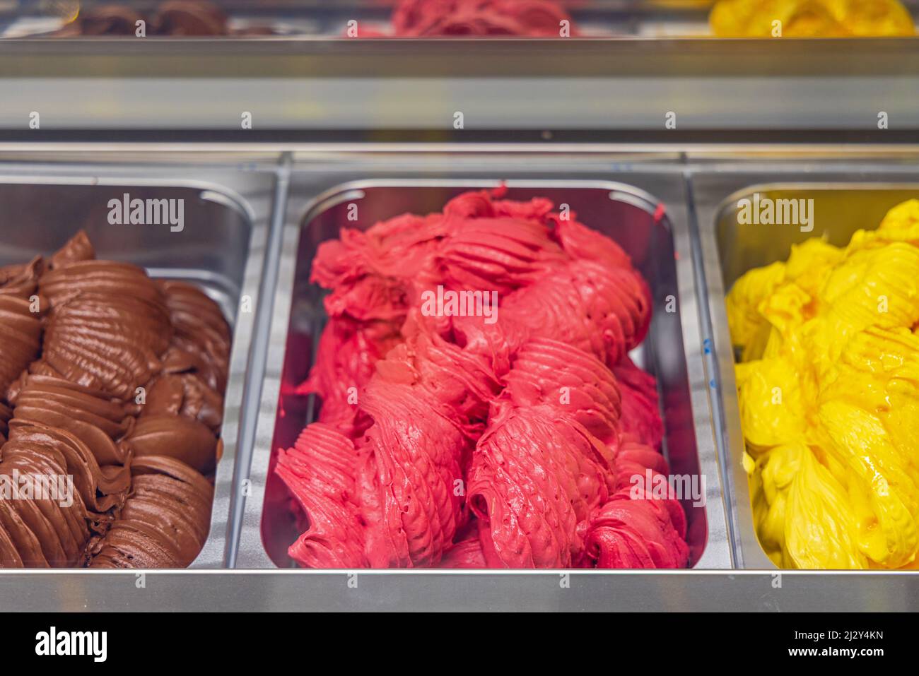 Strawberry Flavour Ice Cream in Large Tubs Display Freezer Stock Photo ...