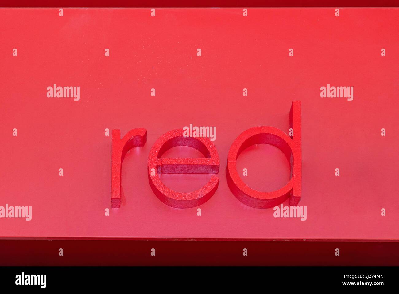Large Sign Red 3d Font Foam Lettering at Wall Stock Photo - Alamy