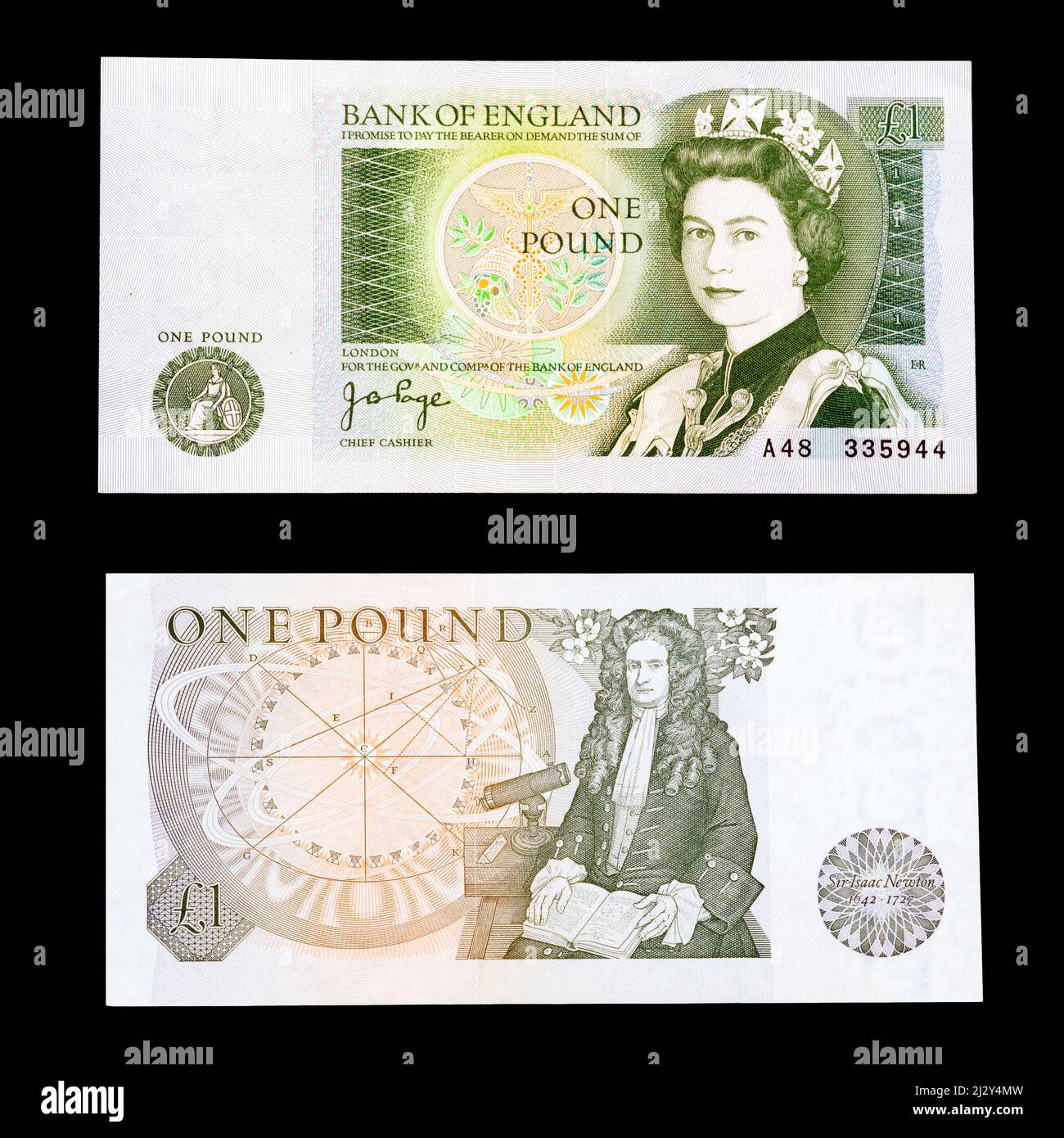 Old £1 (one pound) note. Close detail of the old UK sterling £1 note ...