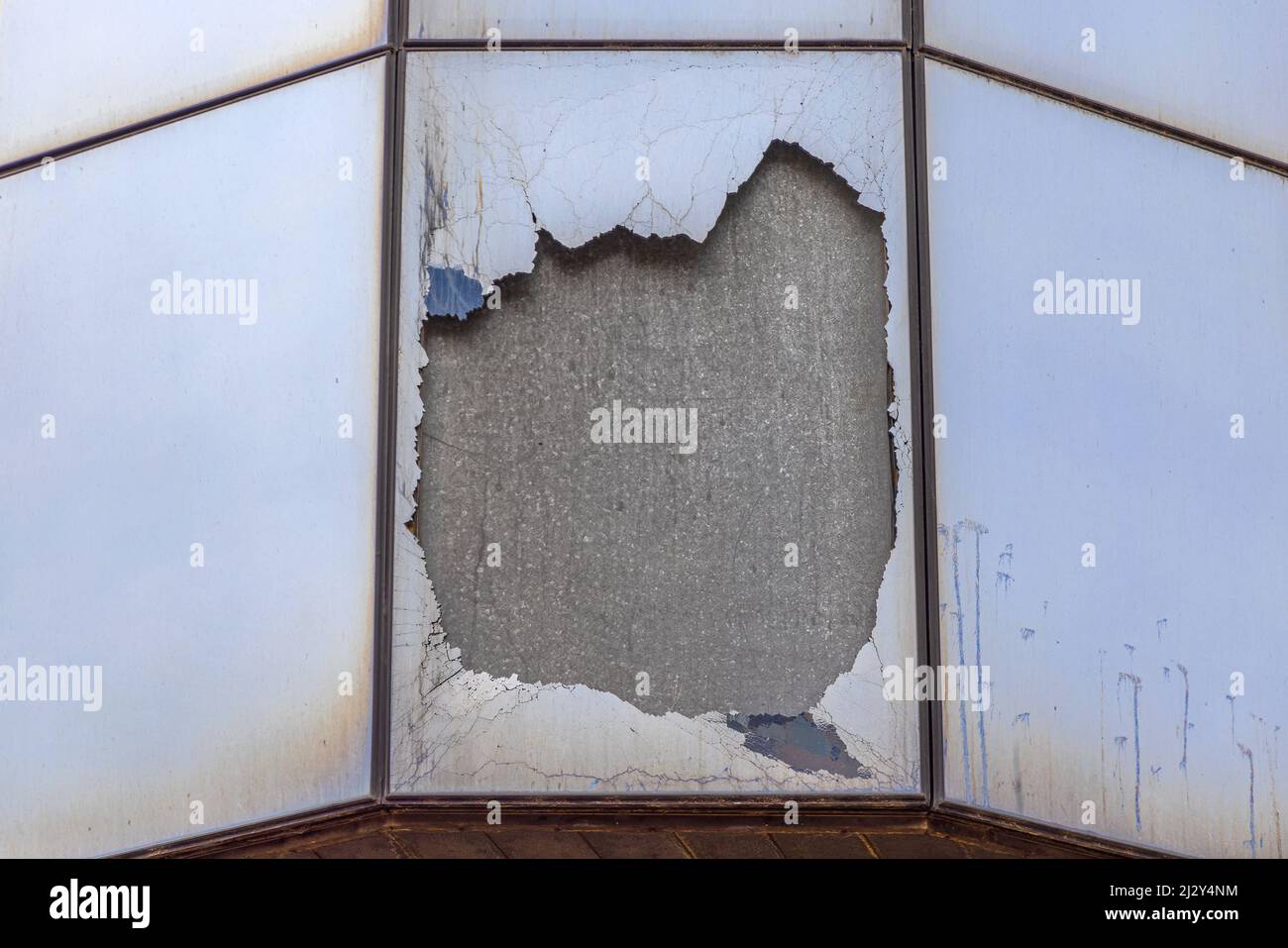 Broken Decorative Window at Modern Building Glass Facade Stock Photo ...