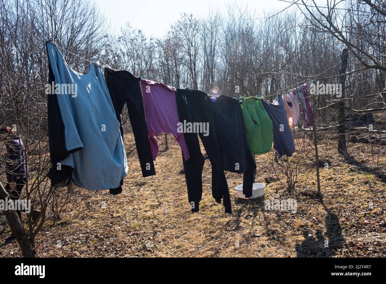 laundry and clothes hung out in the yard Stock Photo - Alamy