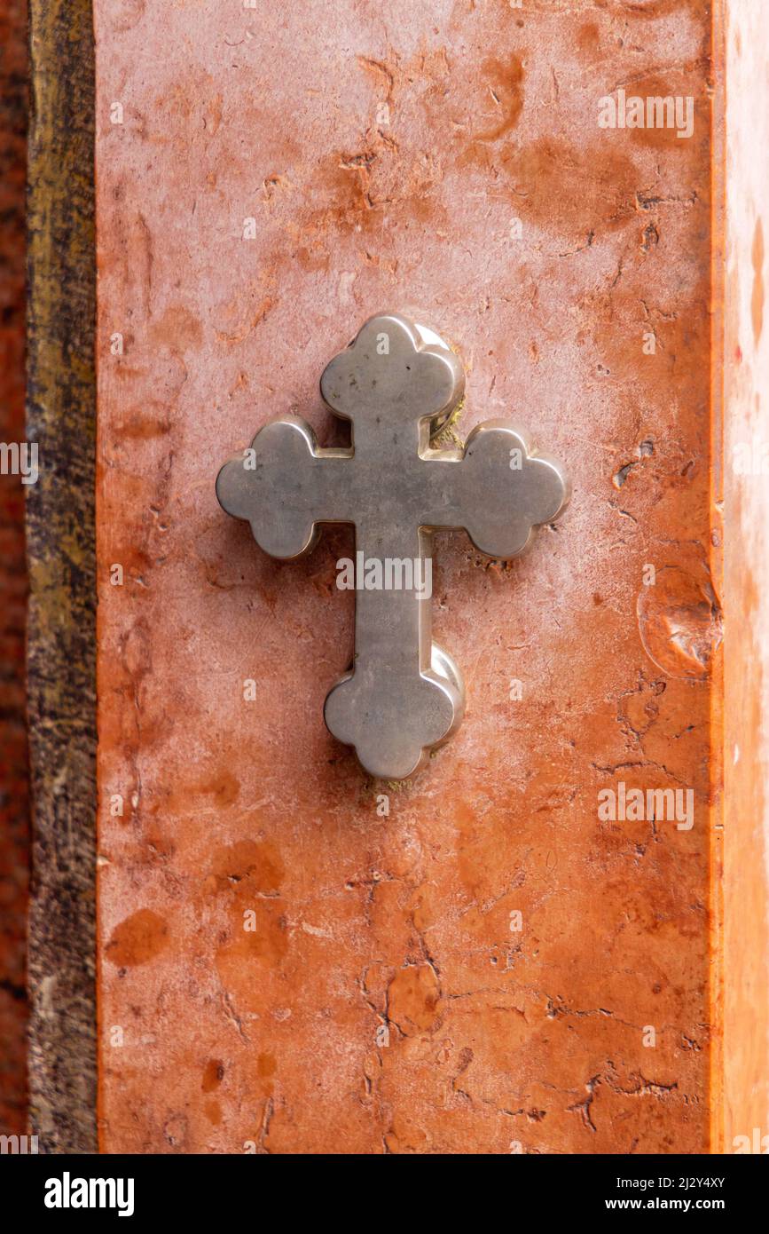 Silver Metal Cross at Marble Wall Orthodox Christian Church Stock Photo ...