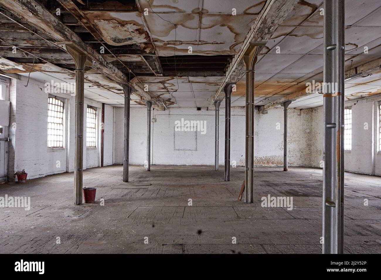 Derelict office interior with steel columns. 55 Great Suffolk Street ...