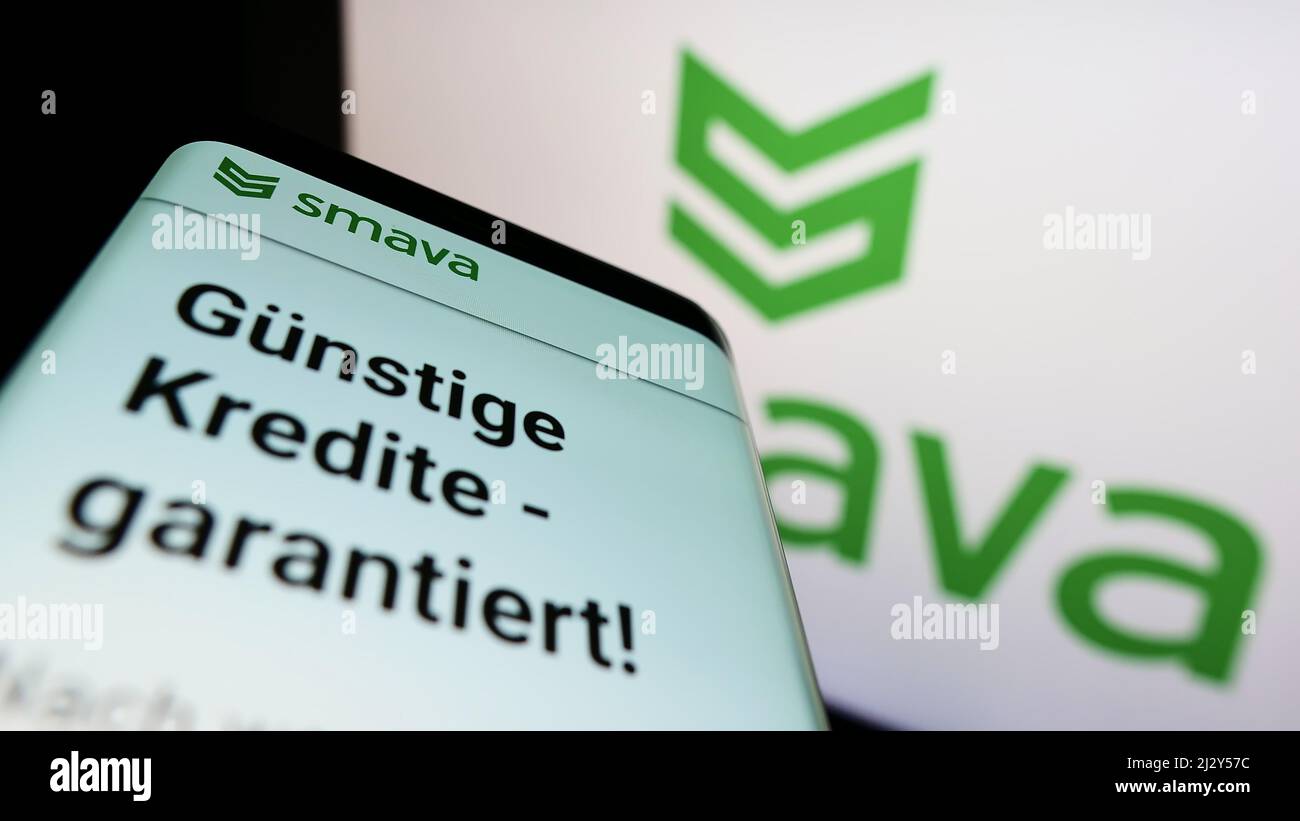 Mobile phone with webpage of German loan comparison company smava GmbH ...