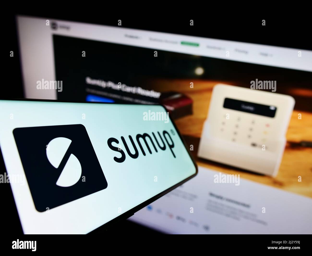 Smartphone with logo of British fintech company SumUp Payments Limited ...