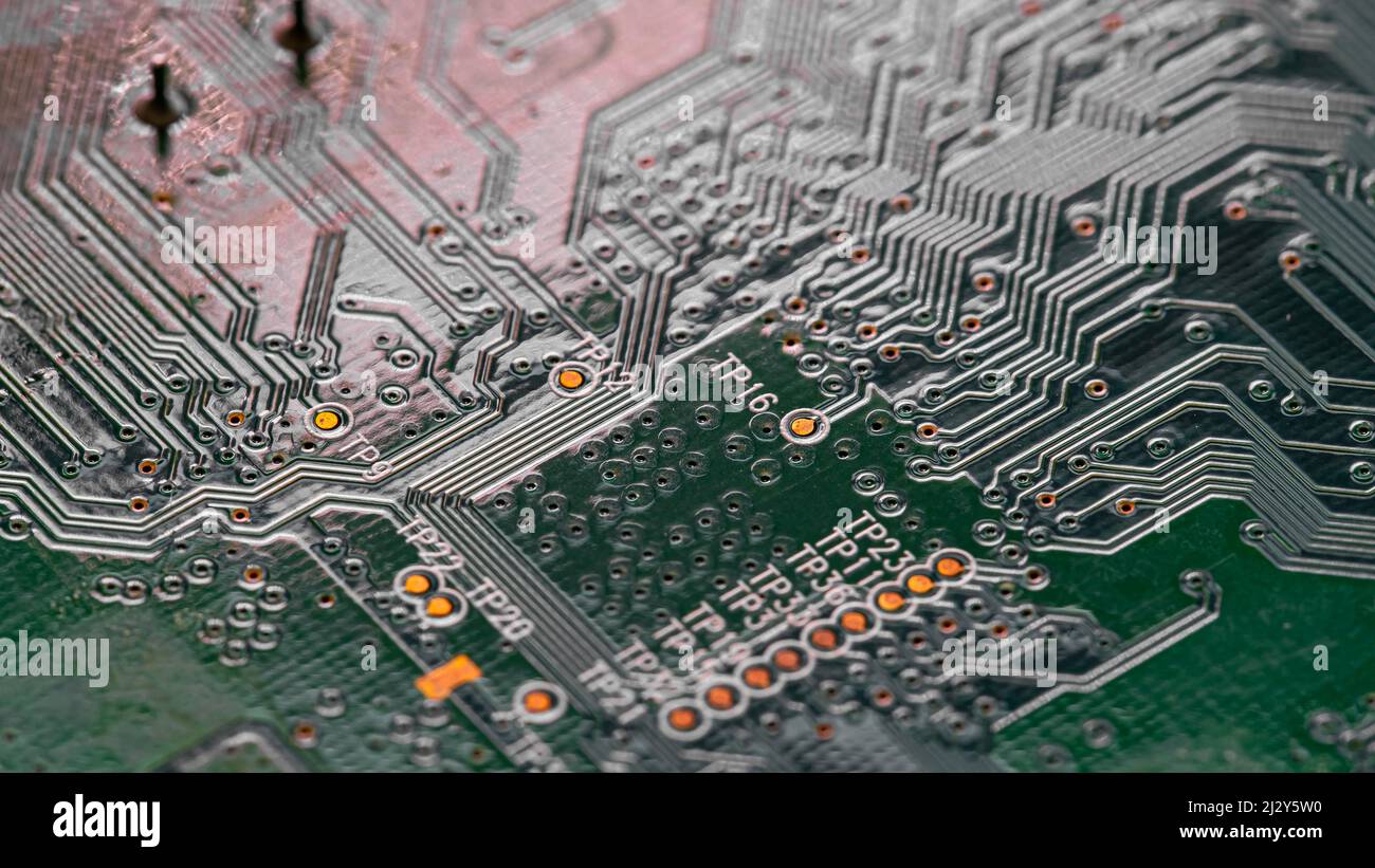 Macro Close up of printed wiring on PC circuit board of modem router Stock Photo - Alamy