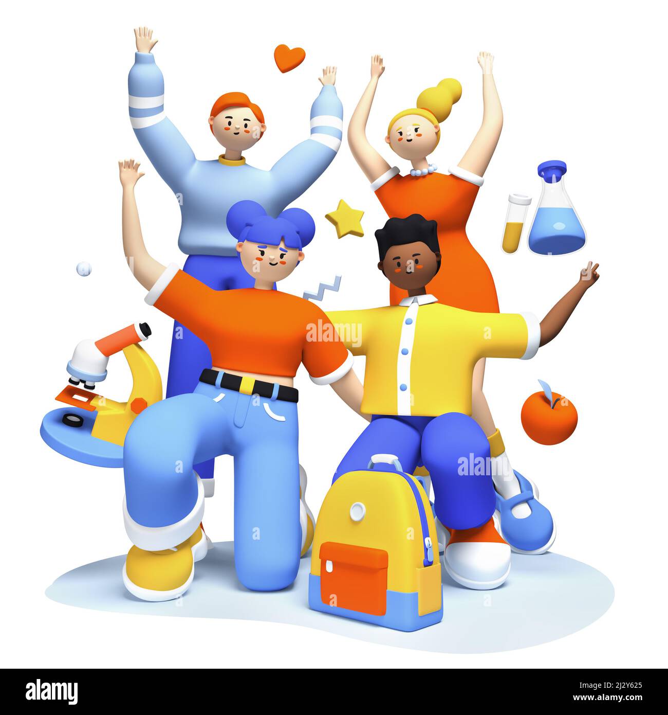 Happy students - modern colorful realistic 3d illustration Stock Photo ...