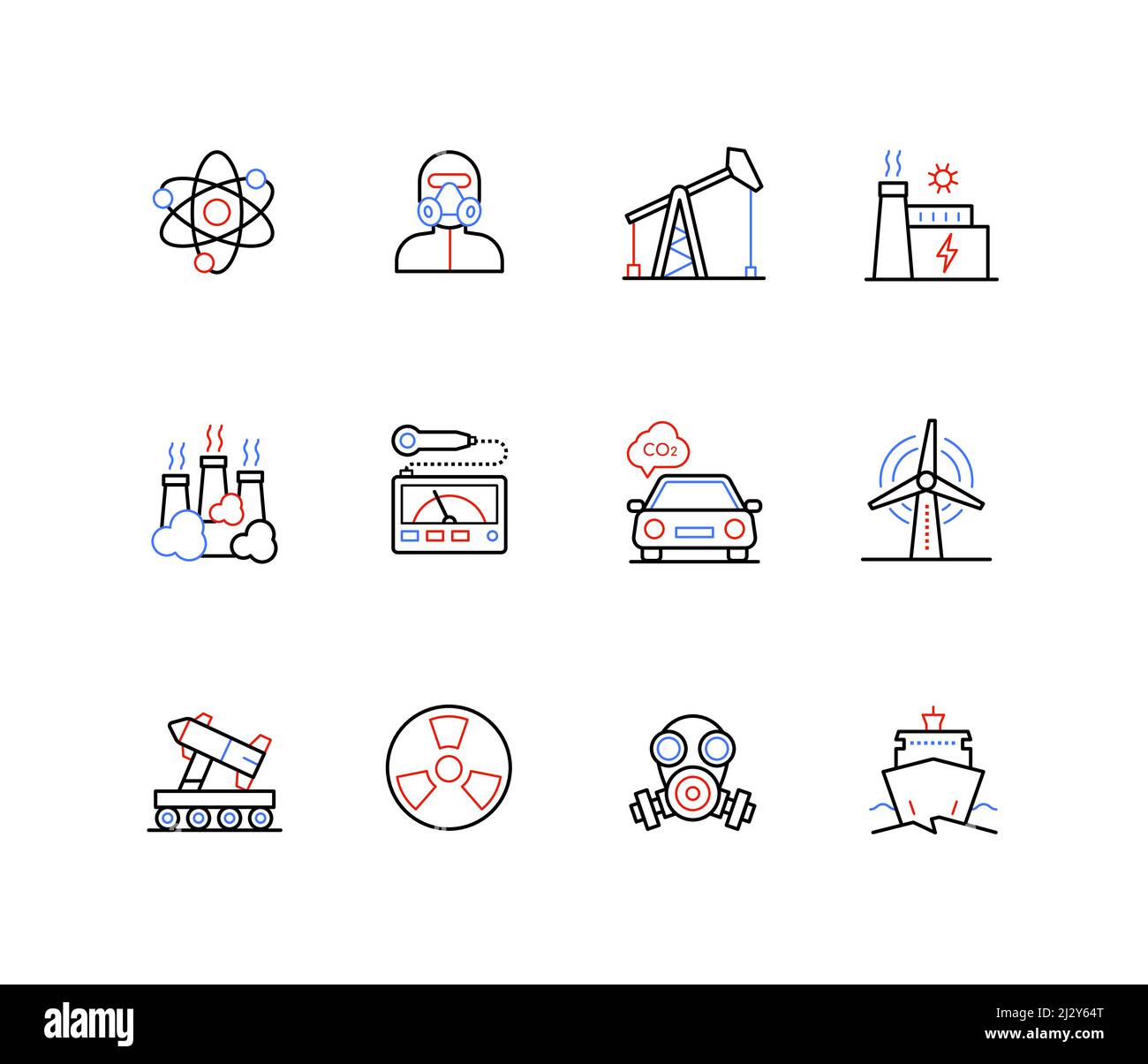 Global problems of industrialization - line design style icons Stock ...