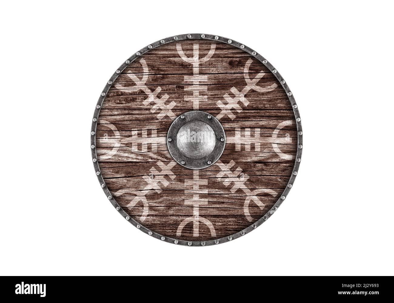 Old decorated wooden round shield isolated on white background Stock ...