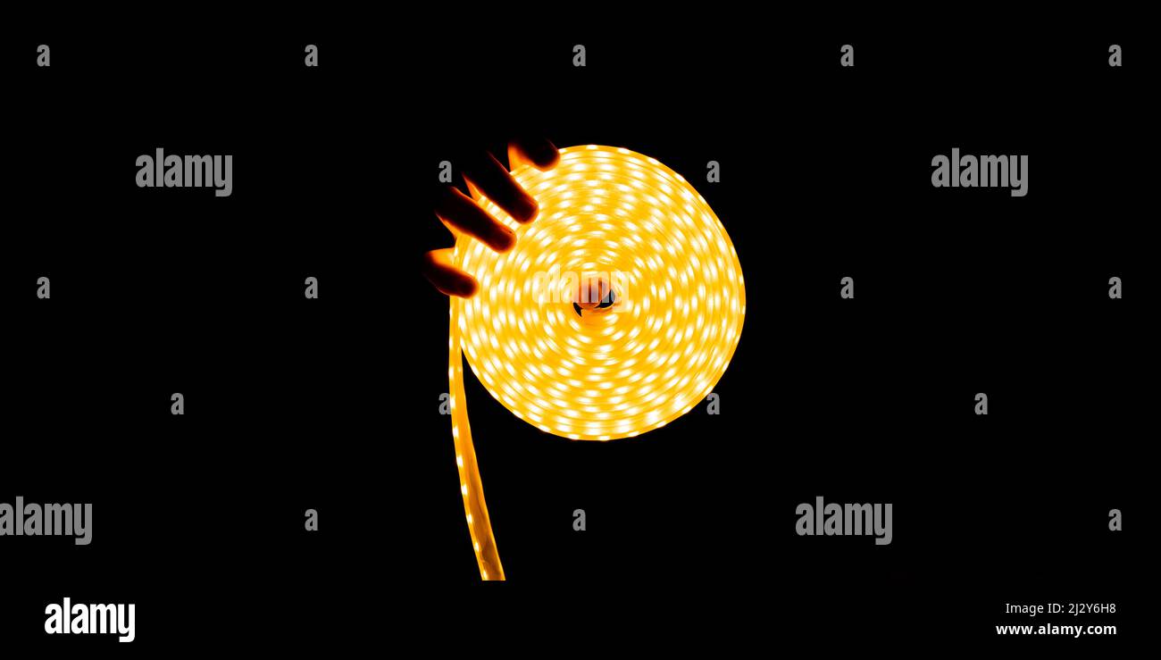 led strip lighting for home, led coil in dark Stock Photo - Alamy