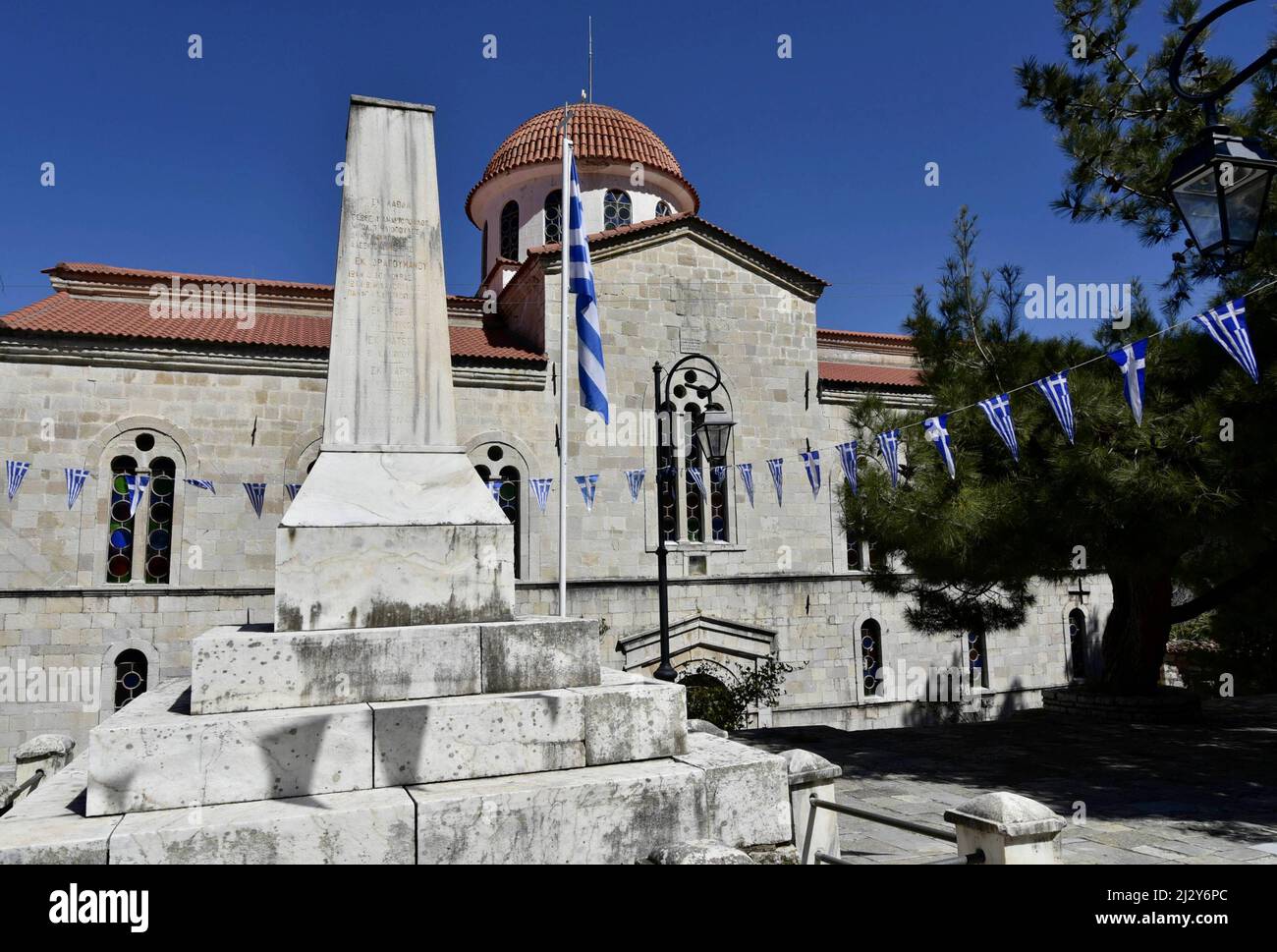 Scenic view of Aghios Nikolaos a Greek Orthodox church and local ...