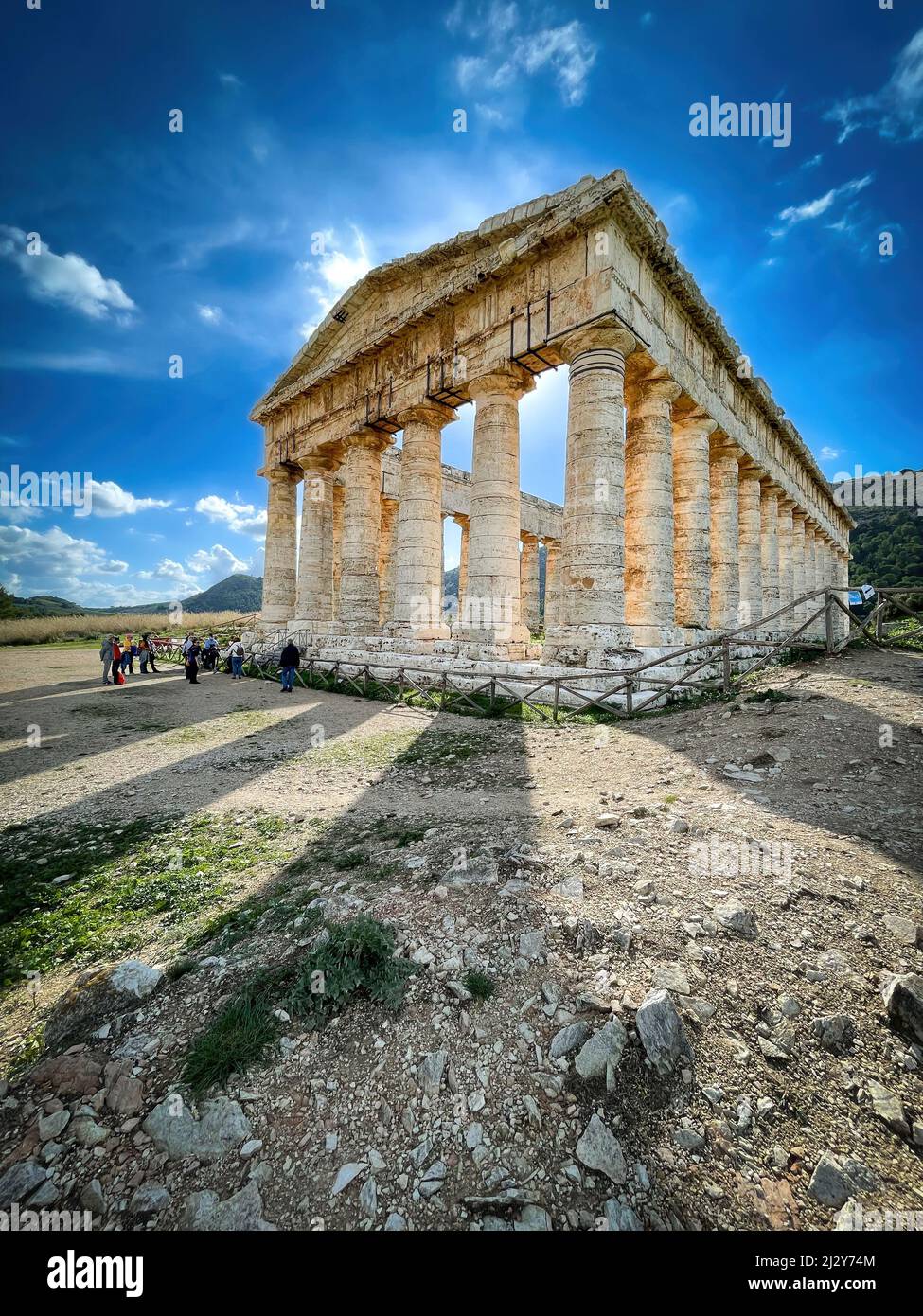 A vertical low angle shot of a historic temple in Calatafimi-Segesta ...