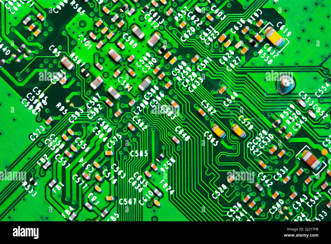 Macro Close up of components and microchips on PC circuit board Stock ...