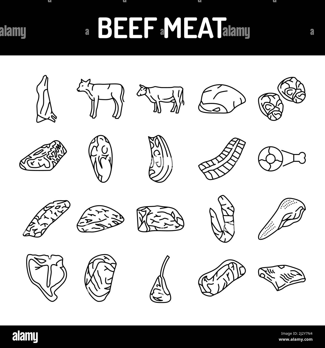 Beef meat color line icons set. Pictograms for web page, mobile app ...