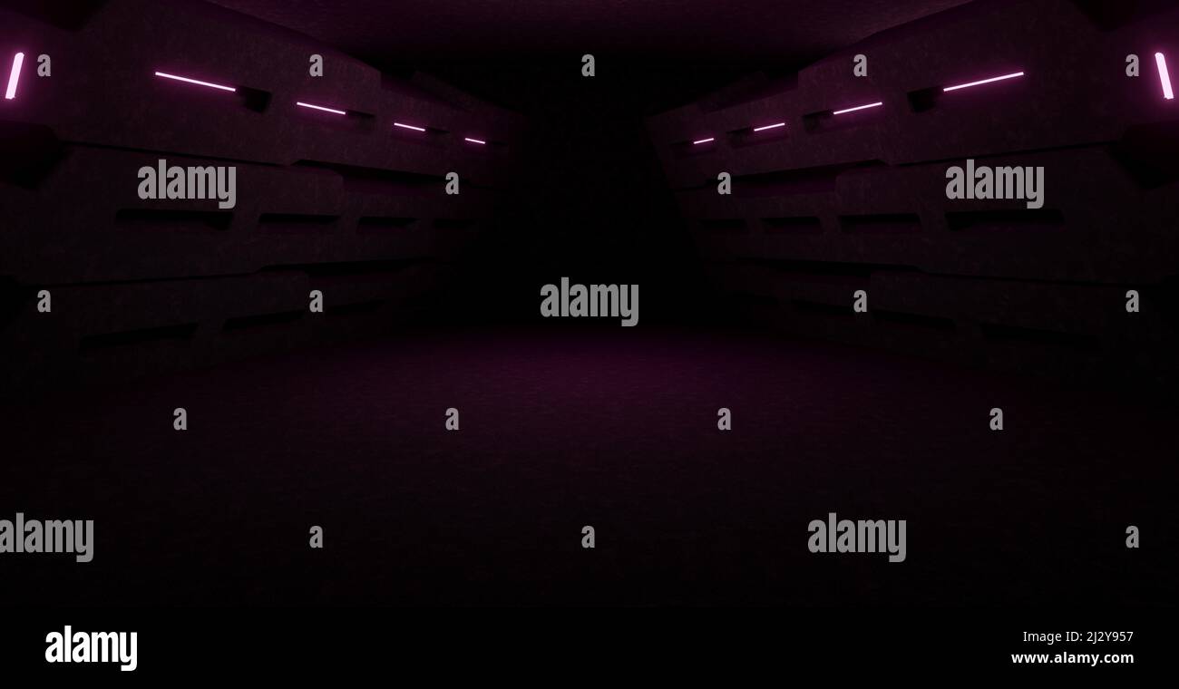 Futuristic SciFi Garage Tunnel Underground With Cement Concrete Floor ...