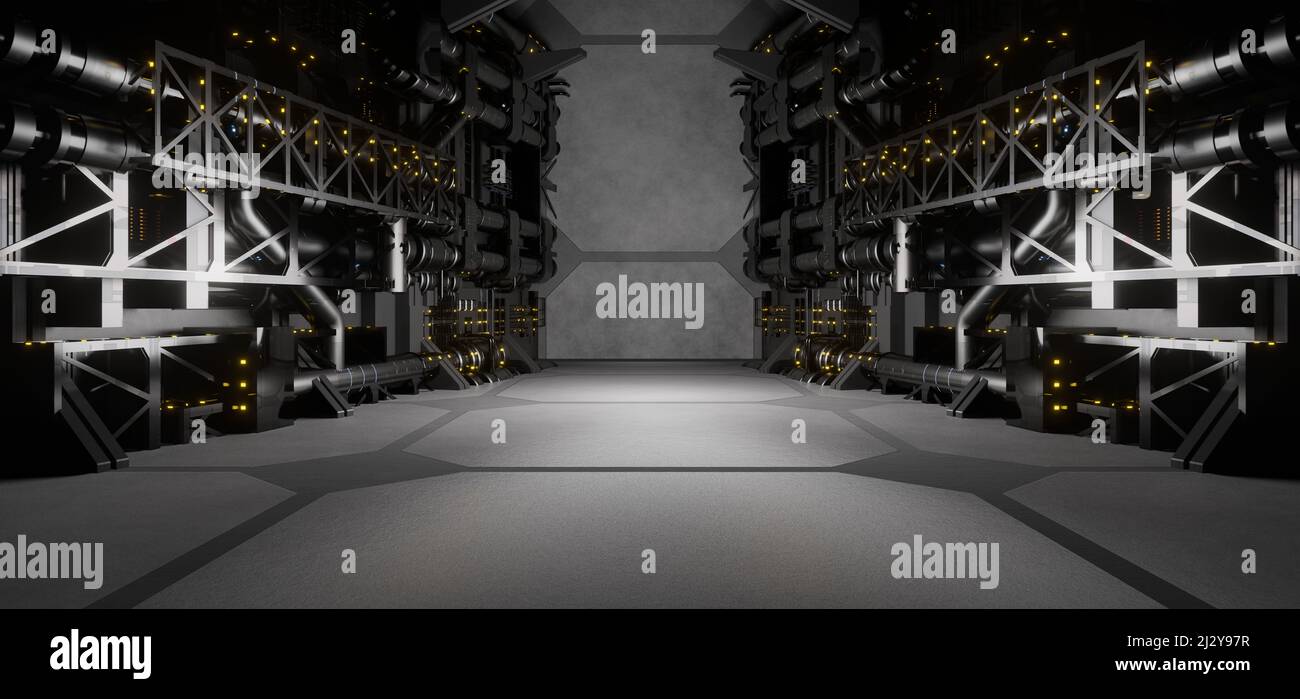 Futuristic Industrial Empty Hallway Corridor Room Garage Studio Dance ...