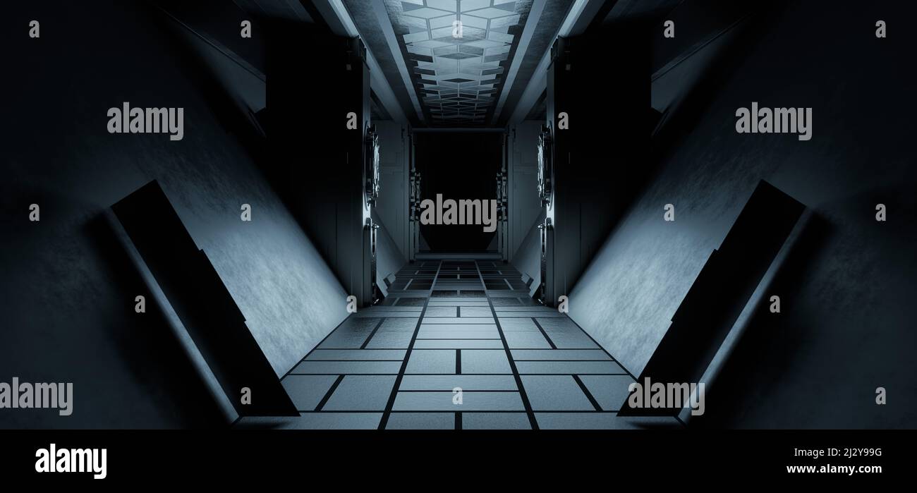 Extraterrestrial Alien Hangar Tunnel Futuristic Hallway Cyberpunk Shiny ...