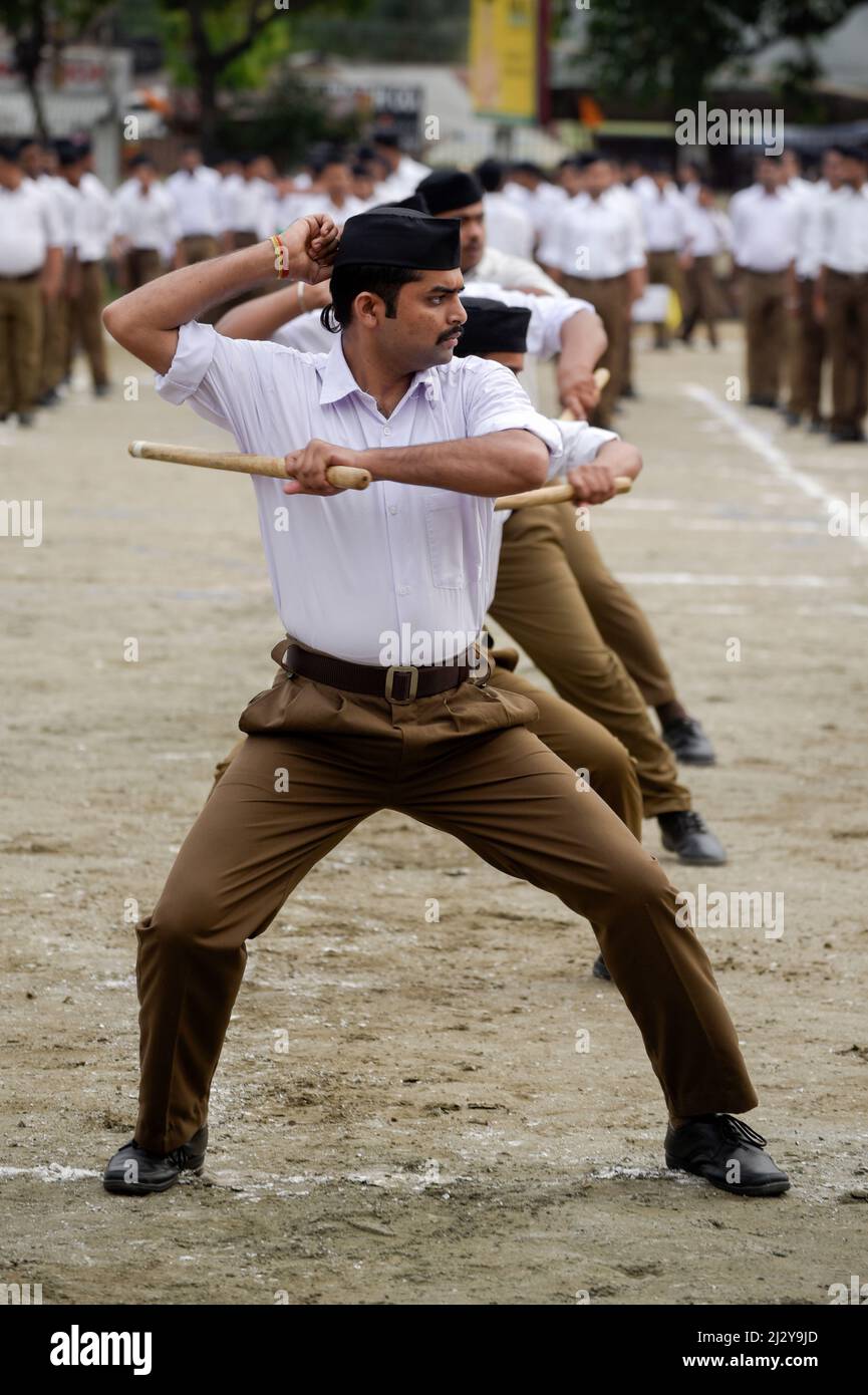 Rashtriya Swayamsevak Sangh (RSS) volunteers participate in an annual ...