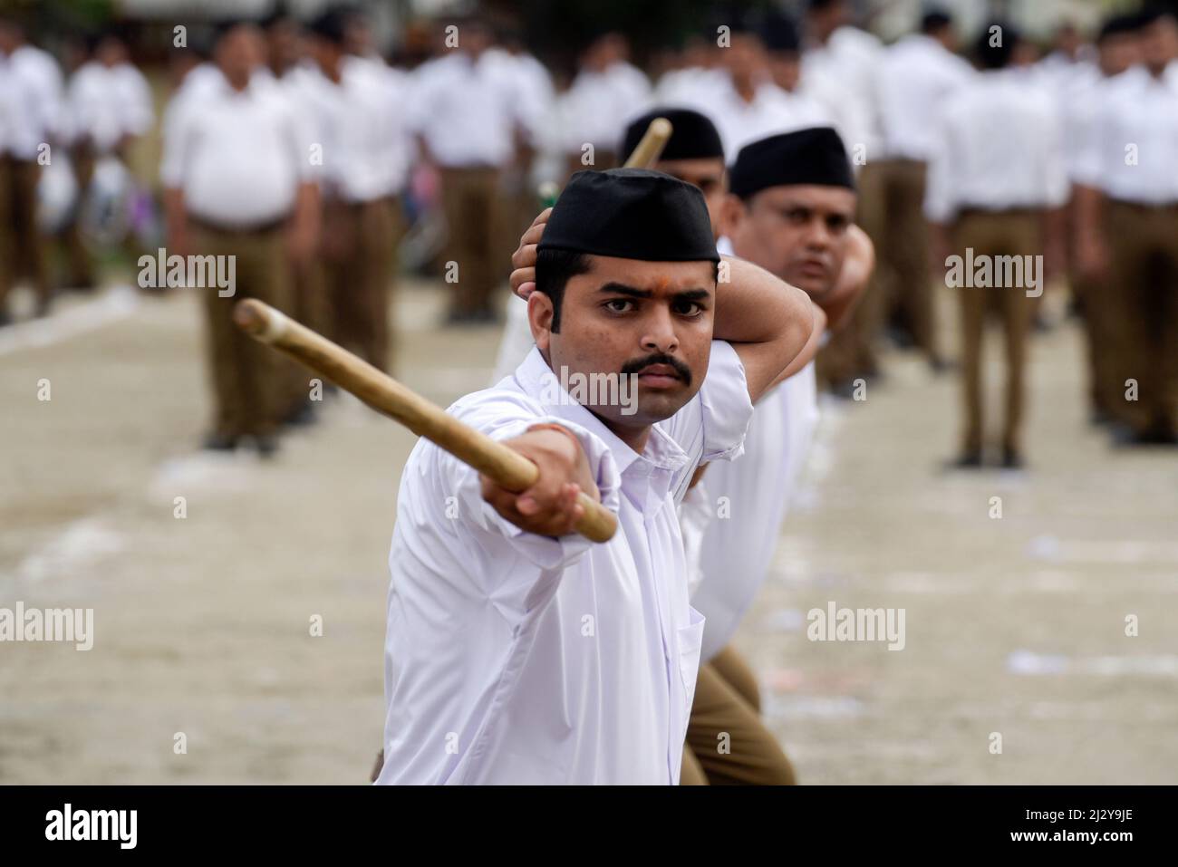 Rashtriya Swayamsevak Sangh (RSS) volunteers participate in an annual ...