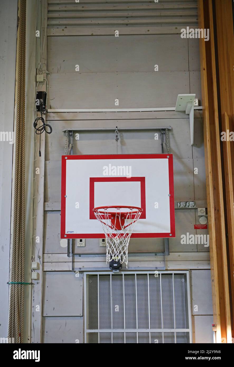 Students from a school during a sports lesson in a sports hall. Here is ...