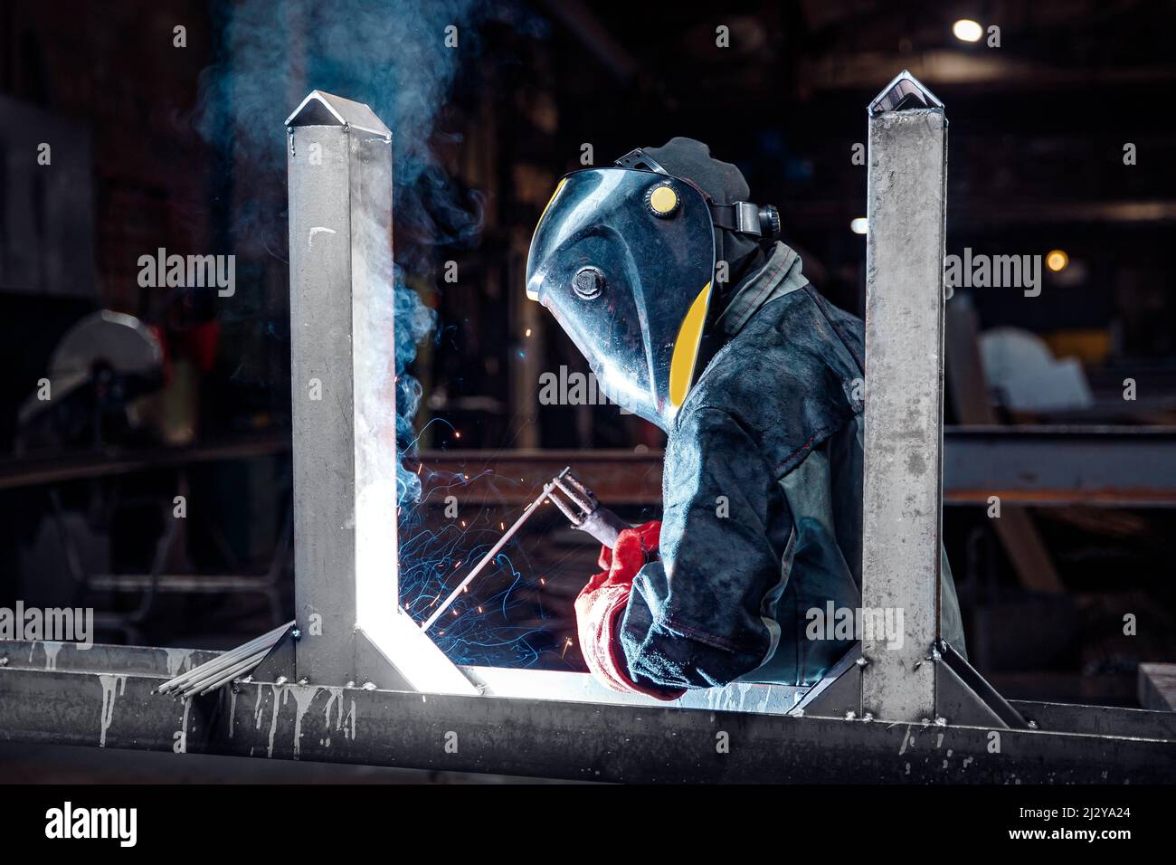 Manual Industrial worker factory welding, banner Professional welder ...