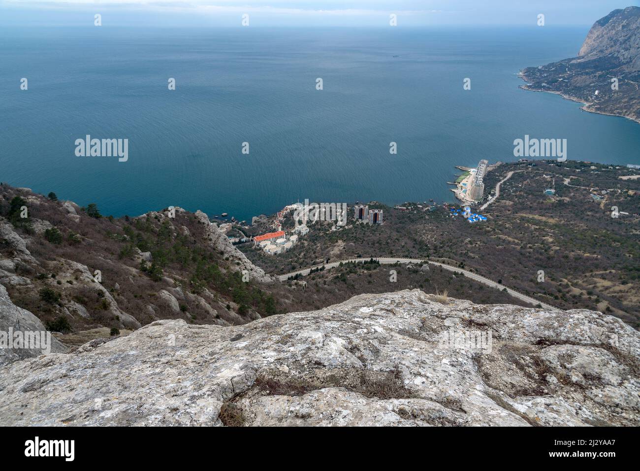 View of Laspi Bay from rocky crest Delikli-Burun lyas-Kaya mountain in ...