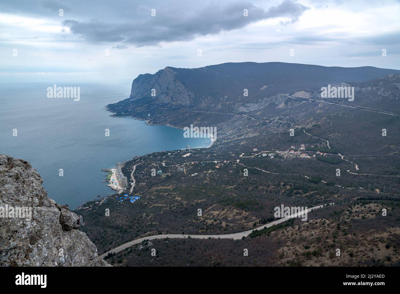 View of Laspi Bay from rocky crest Delikli-Burun lyas-Kaya mountain in ...
