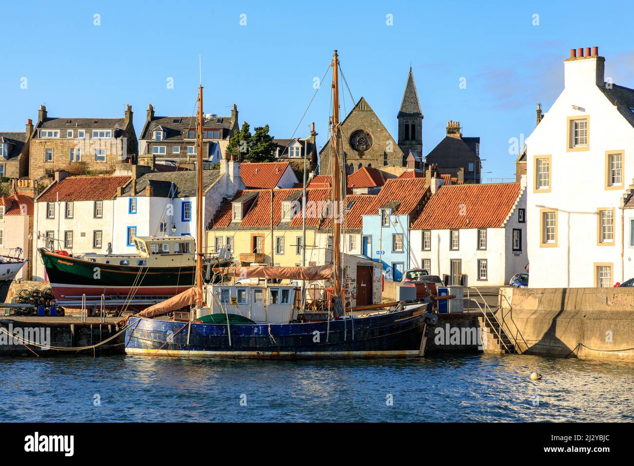 The harbor at St Monans, fishing village, lobster basket, boats, Fife ...