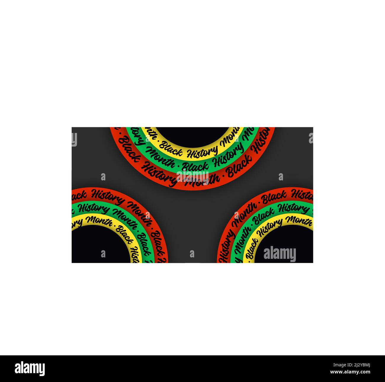Black History Month lettering on circles. Abstract color red, yellow ...