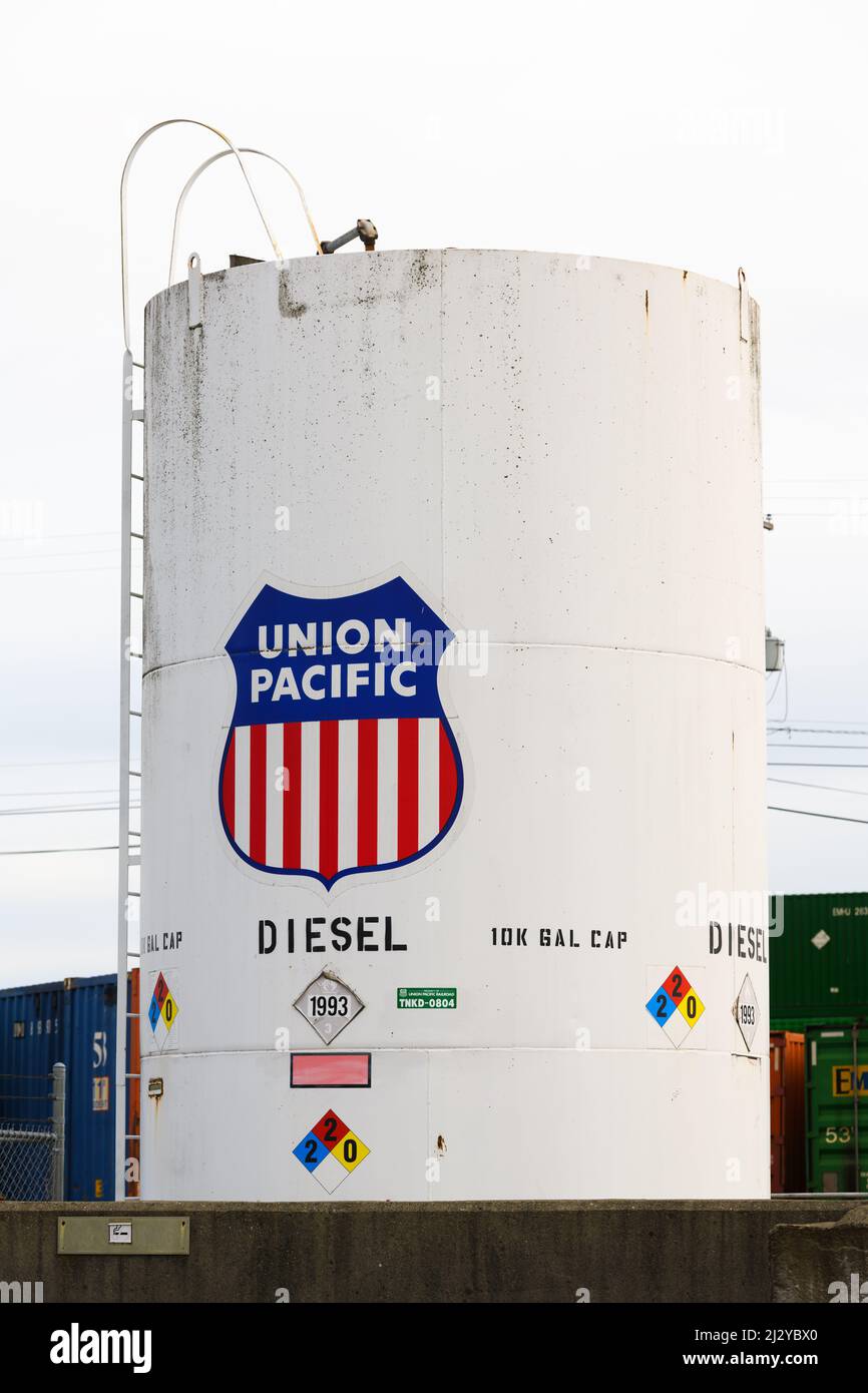 Seattle - April 03, 2022; 10,000 gallon capacity diesel container at ...