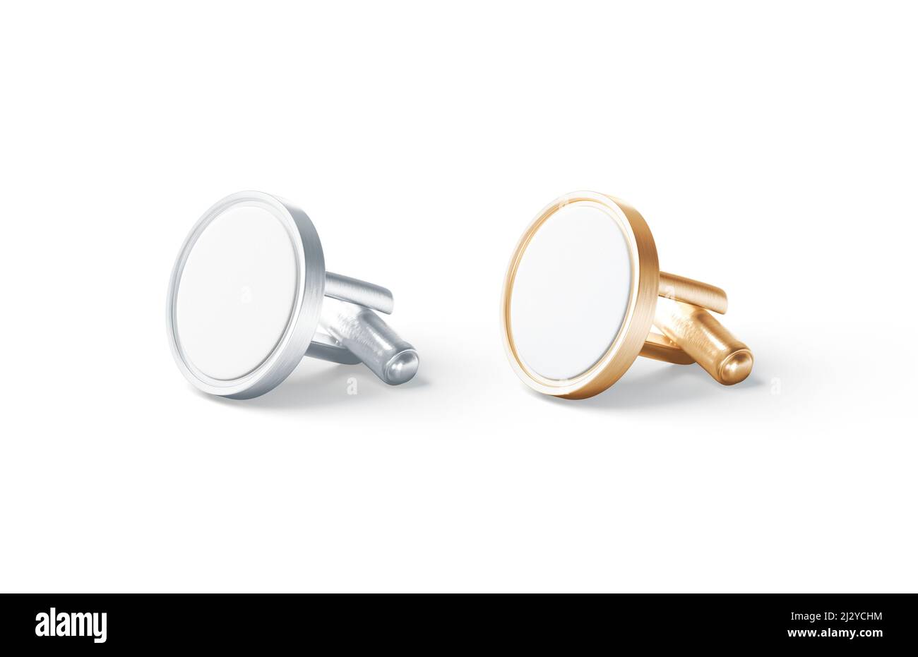 Blank round gold and silver cufflinks toggle mockup lying, isolated ...
