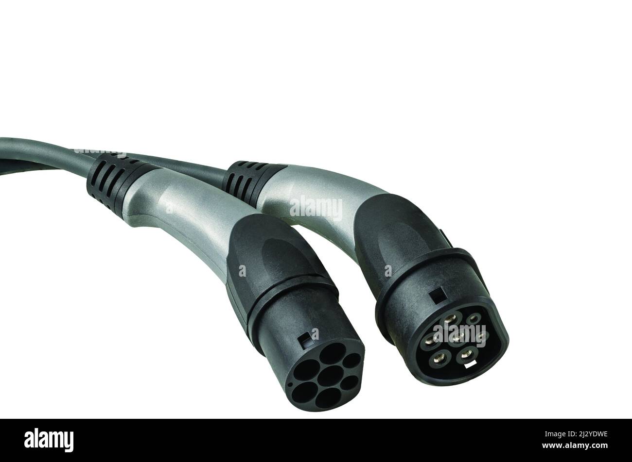 Close up view of electric vehicle charging cable for outdoor use with ...