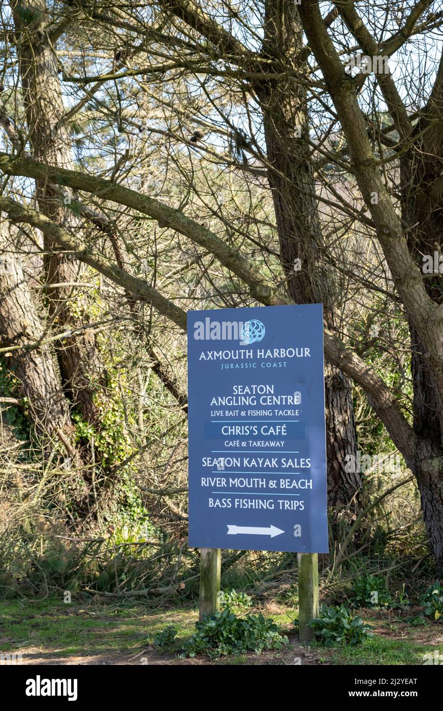Sign for Axmouth Harbour. Seaton, Devon, UK (Mar22 Stock Photo - Alamy