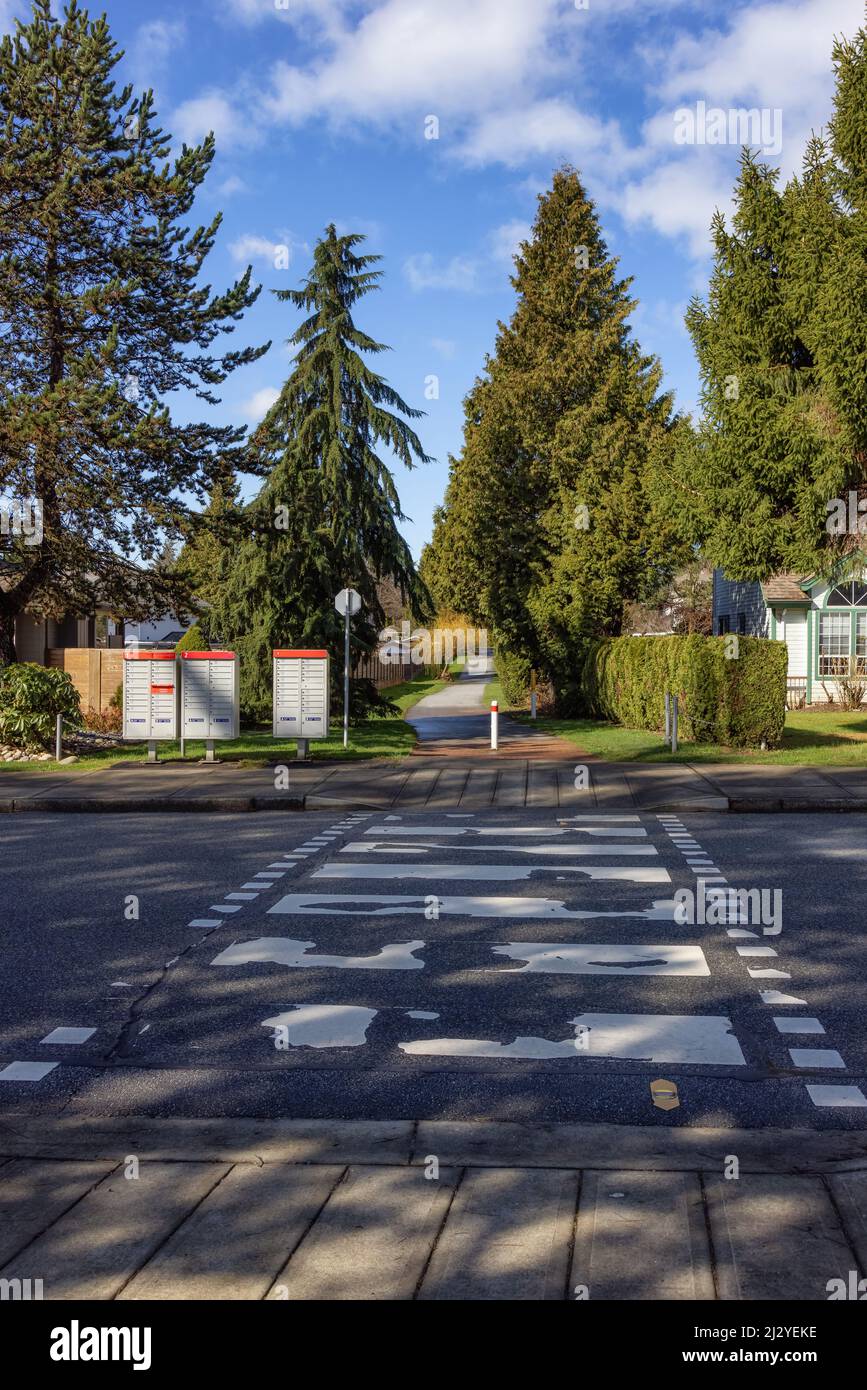 Pedestrian Crosswalk at Residential neighborhood Street in Modern City ...