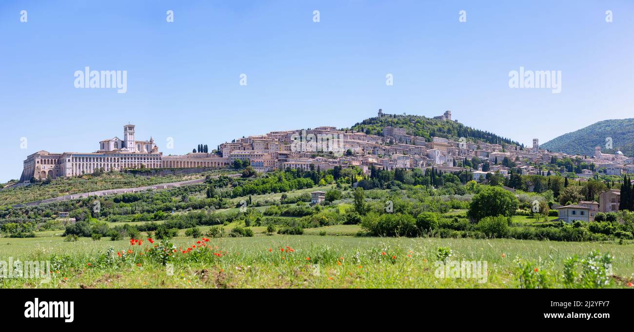 Assisi, city view with Basilica San Francesco, panorama Stock Photo - Alamy
