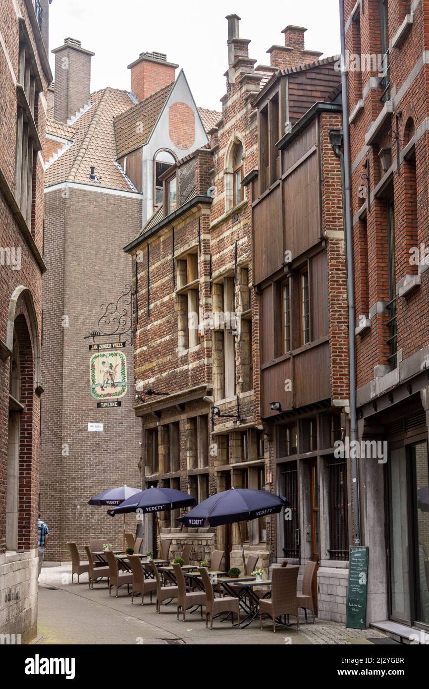 A vertical shot of the historical buildings in downtown of Antwerp ...