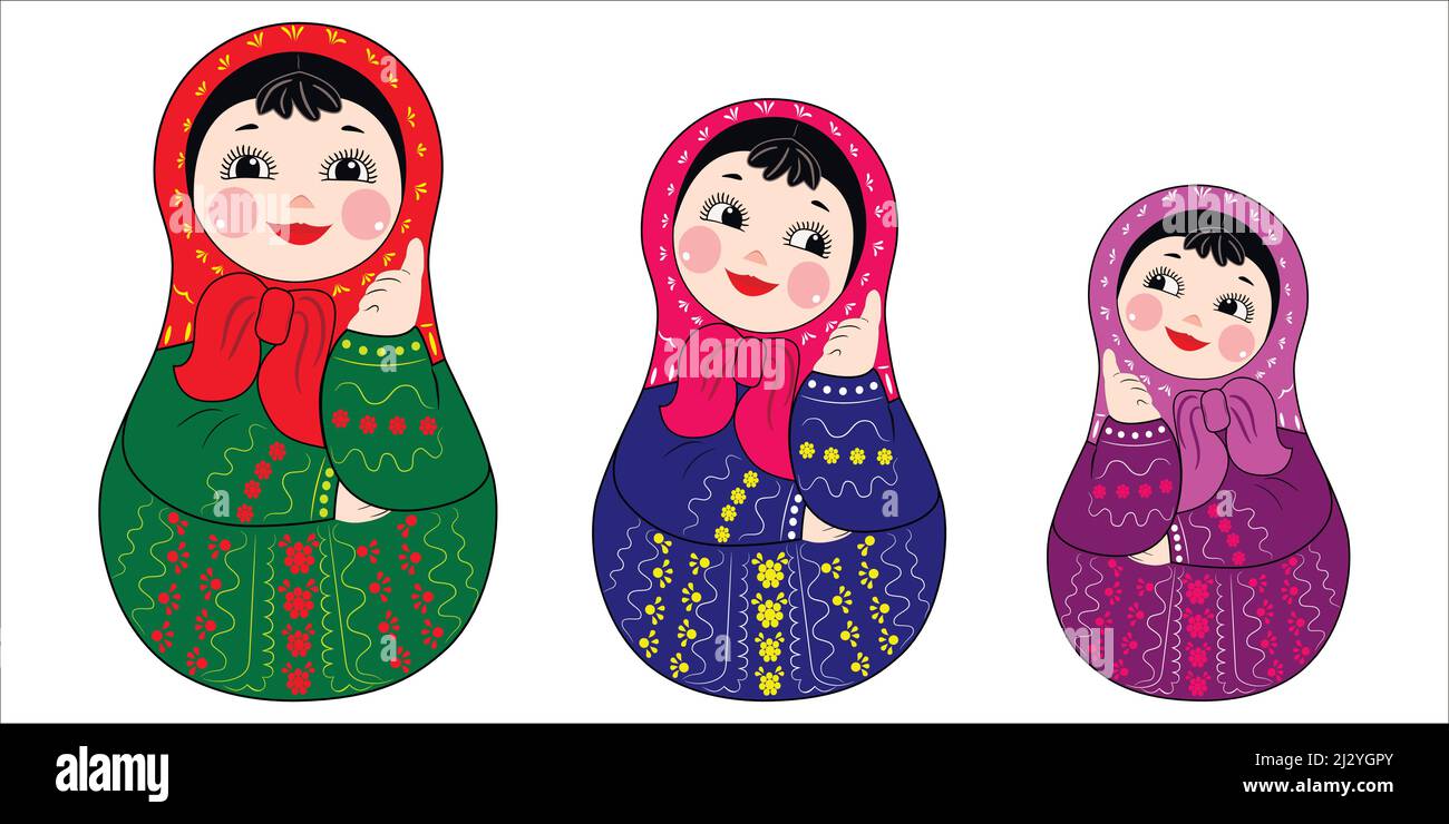 Russian Matryoshka with ornamental pattern. on white background. Vector ...
