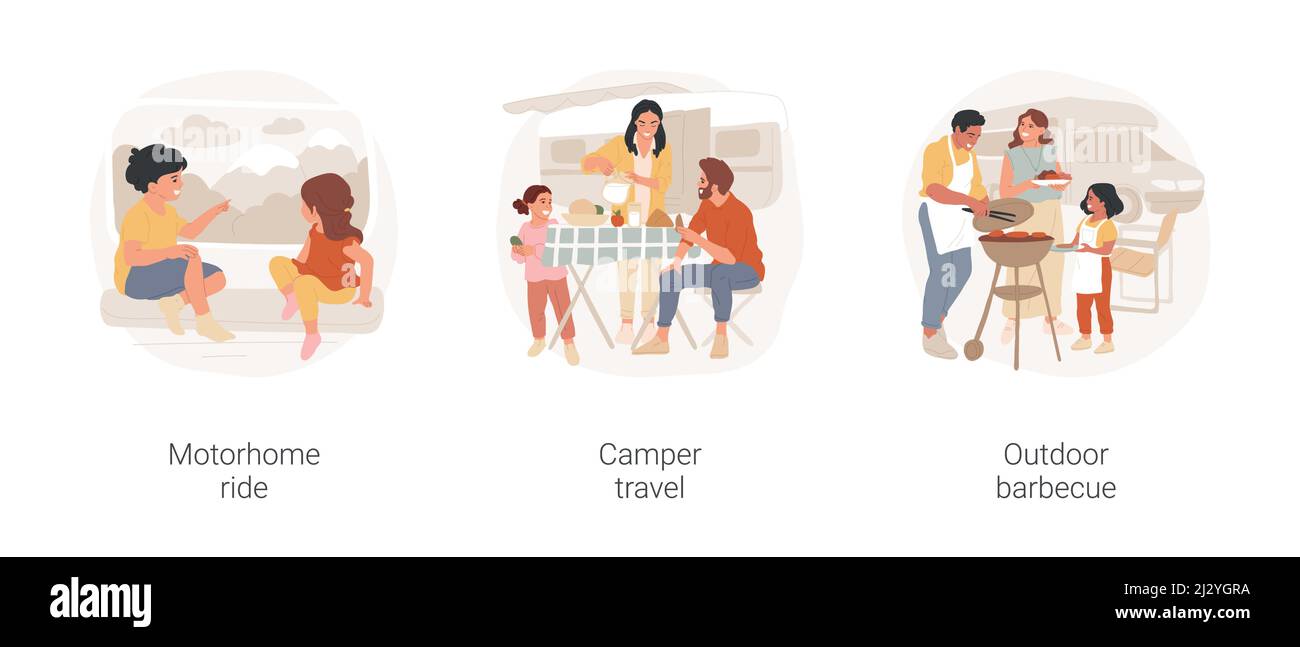 Motorhome vacation isolated cartoon vector illustration set. Motorhome ...