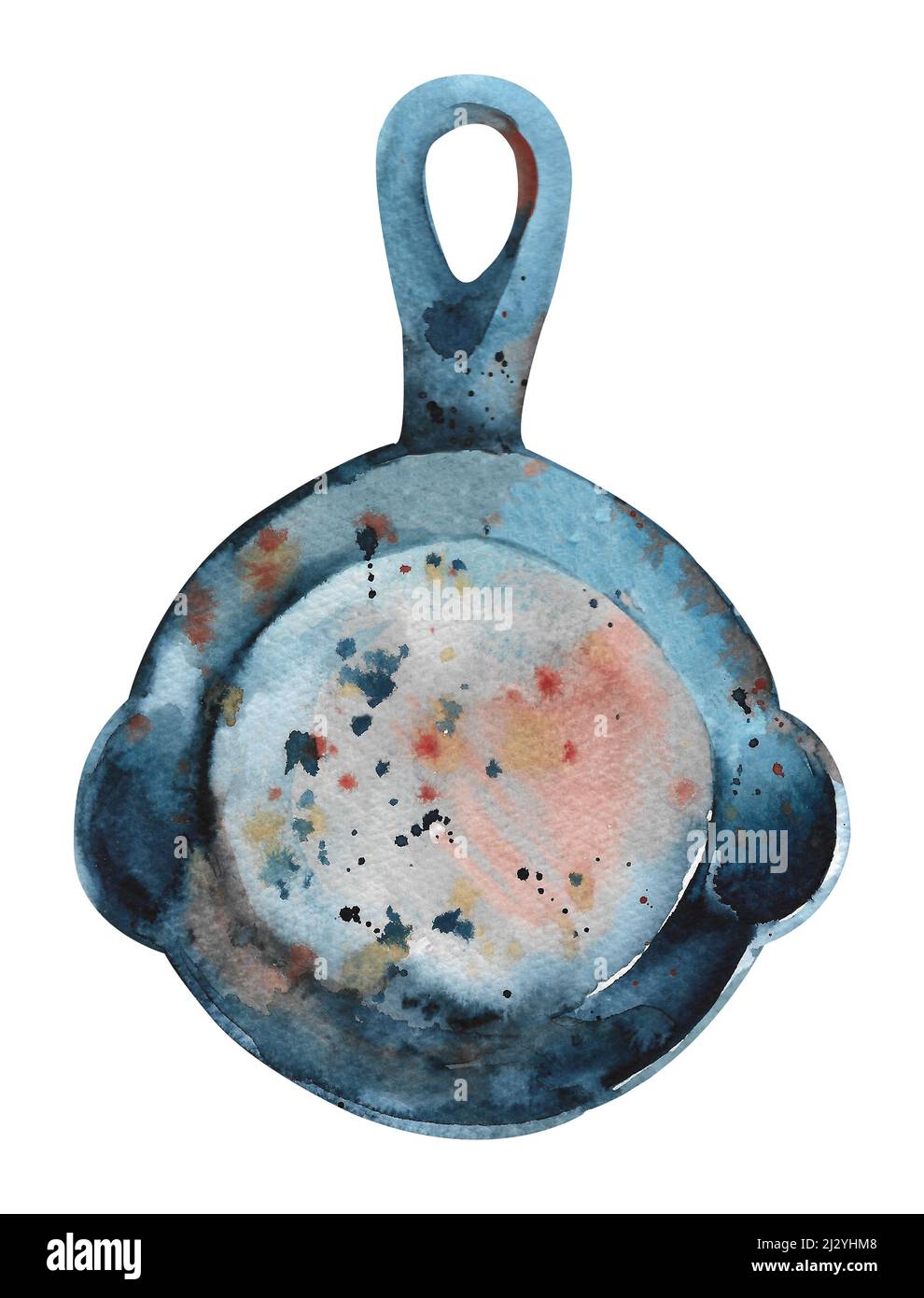 Watercolor frying pan. Old rusty frying pan Stock Photo - Alamy