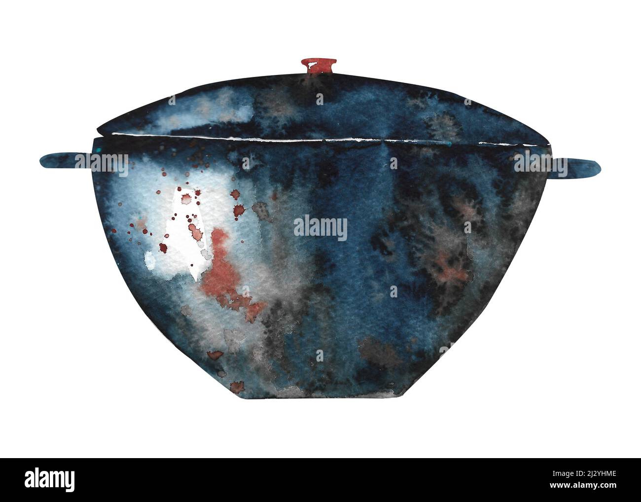 Watercolor cauldron. Old black cauldron for pilaf Stock Photo - Alamy