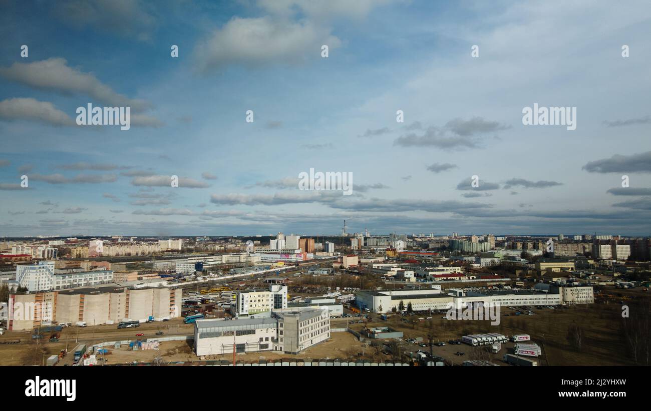 Mixed urban development. Industrial and residential area. Water city ...