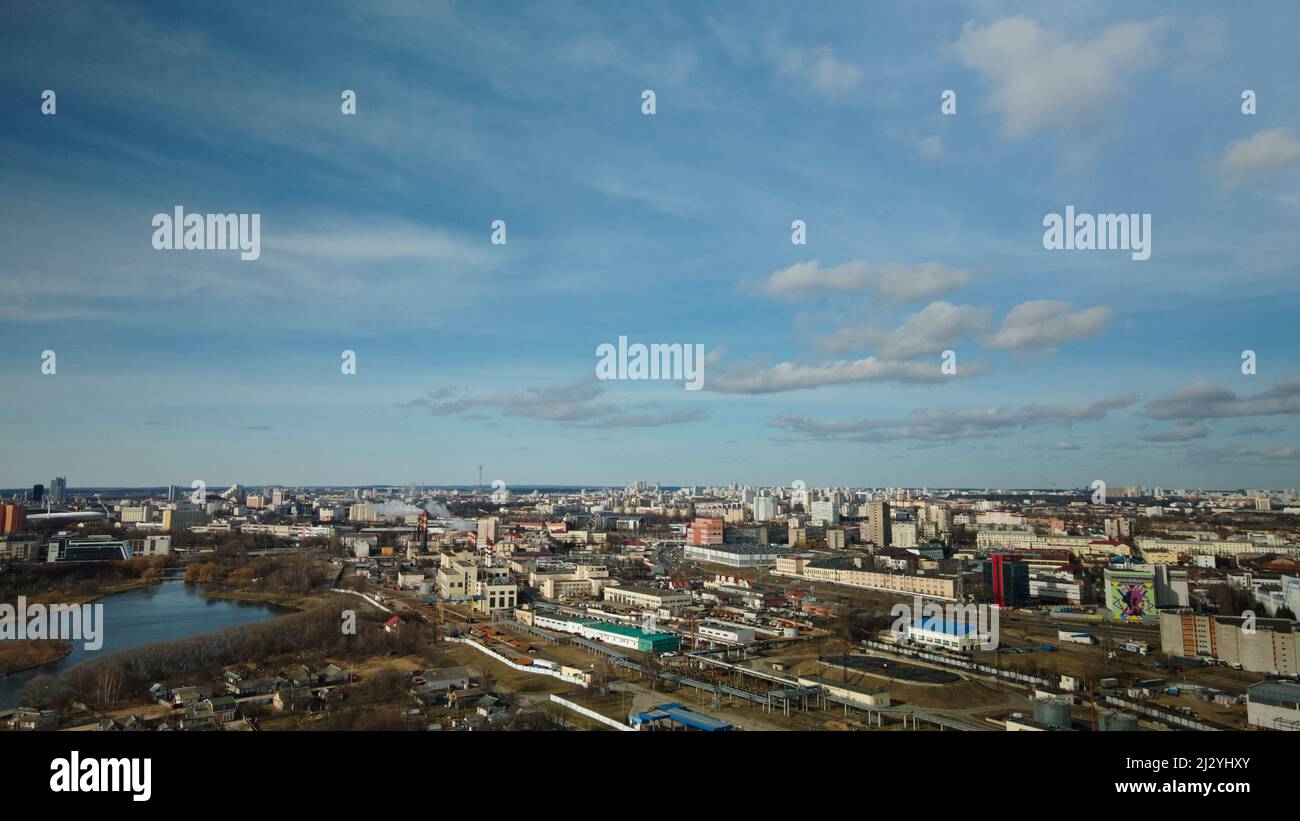 Mixed urban development. Industrial and residential area. Water city ...
