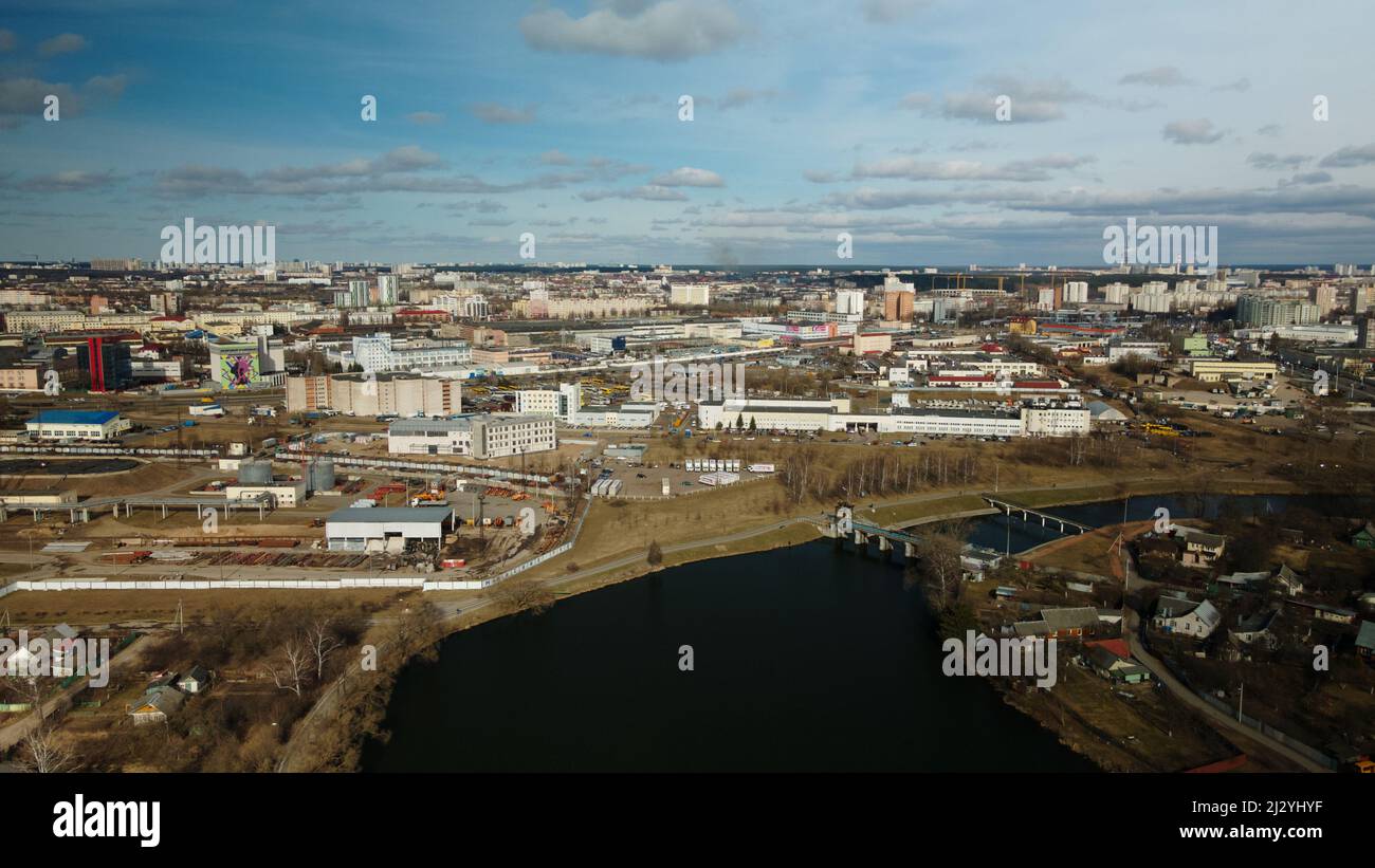 Mixed urban development. Industrial and residential area. Water city ...