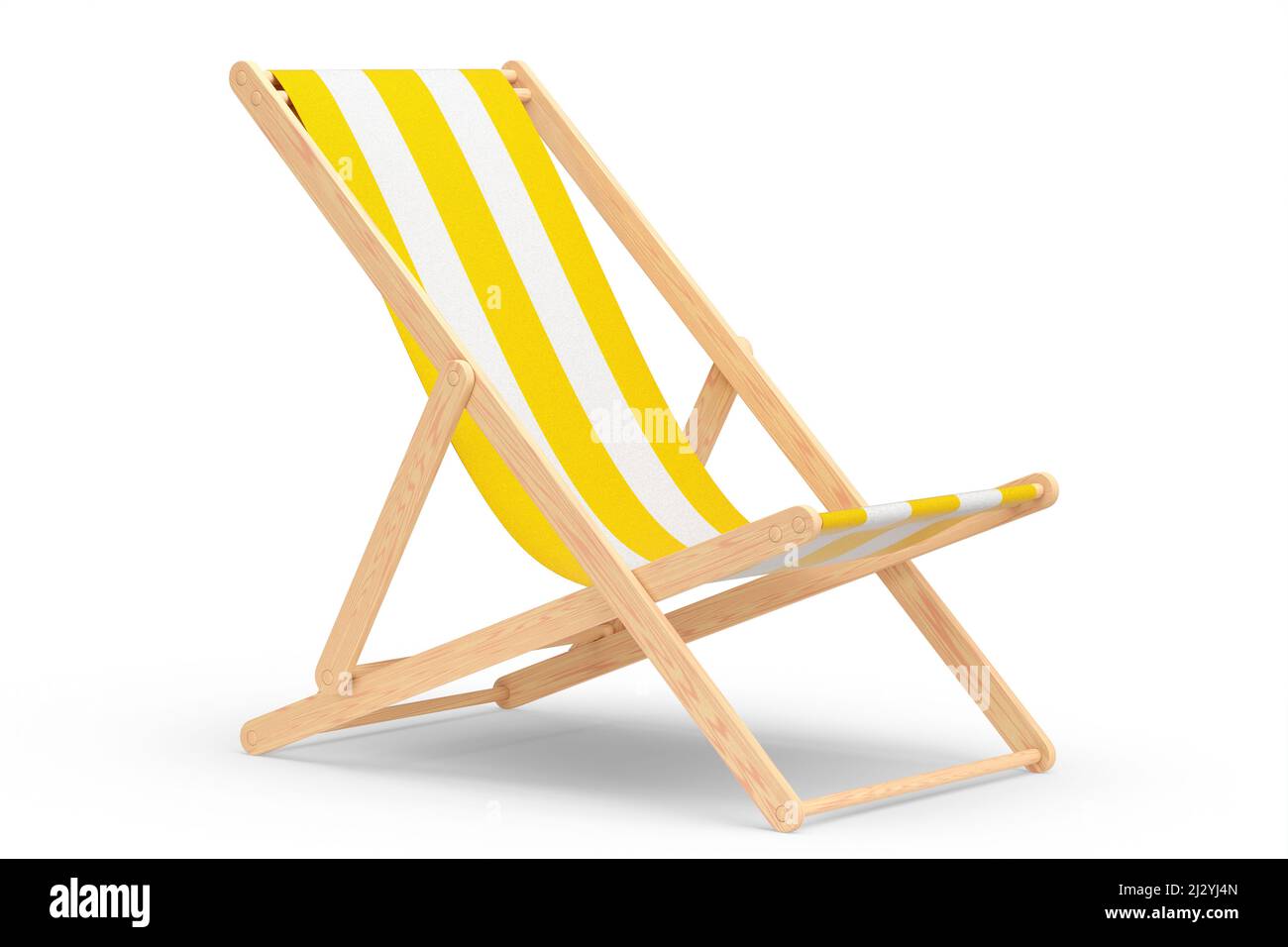 Yellow striped beach chair isolated on white background. 3d rendering ...