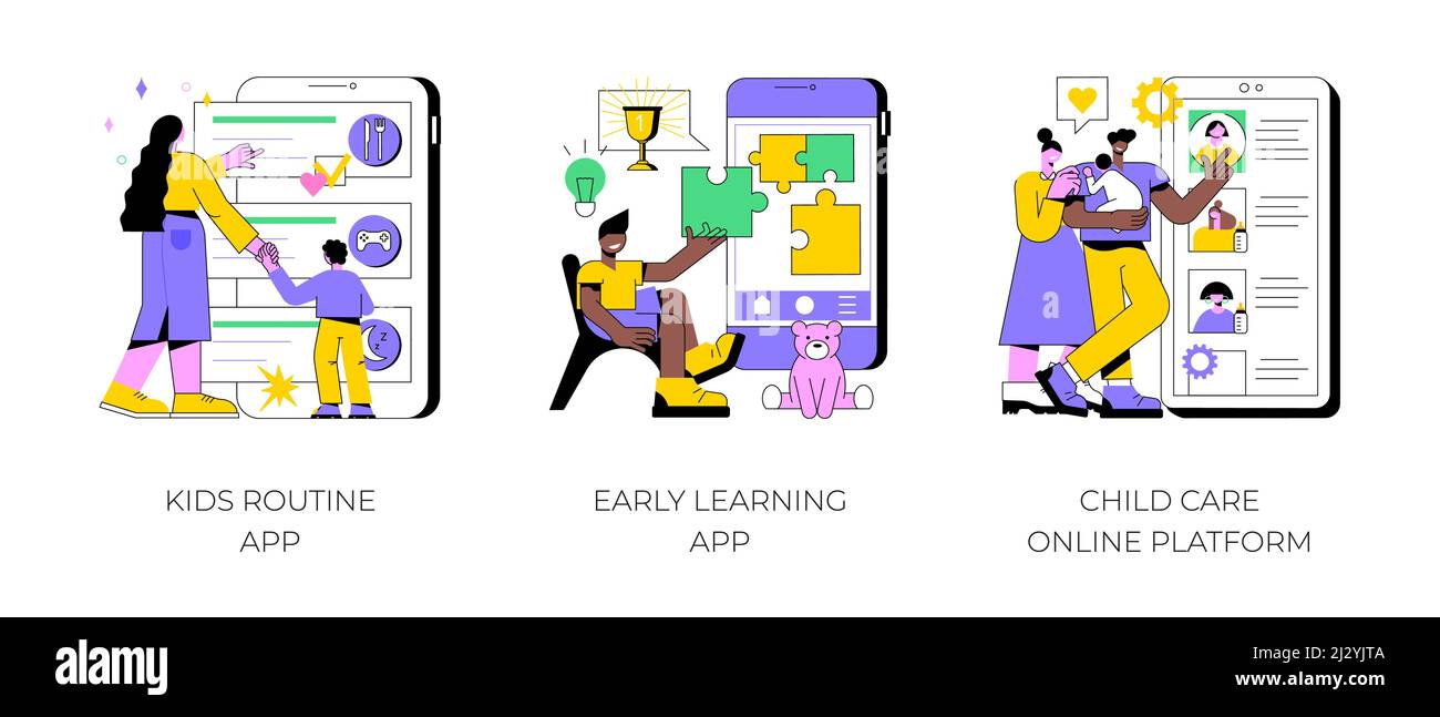 Childcare technology solutions abstract concept vector illustration set ...