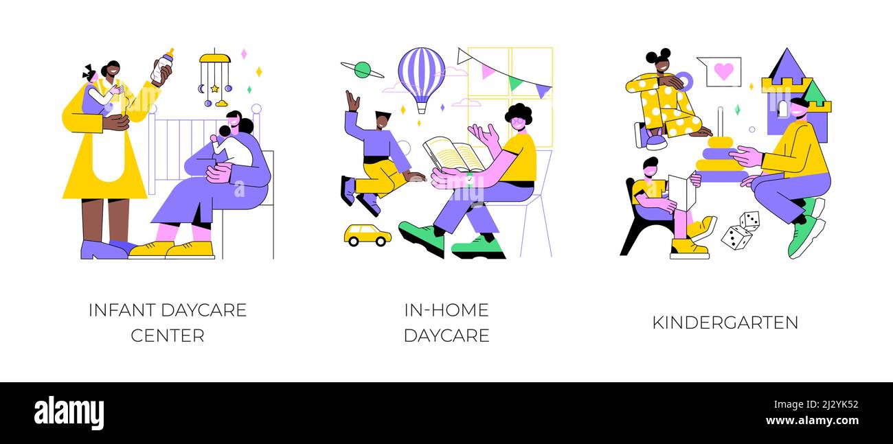 Childcare services abstract concept vector illustration set. Infant ...