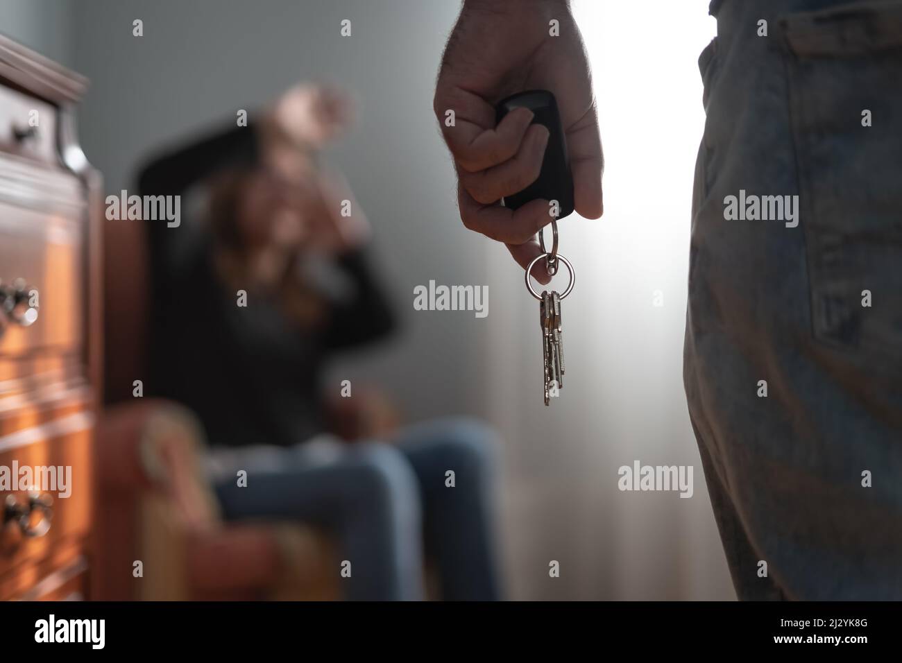Man coming home and threatening his wife, domestic violence at home ...