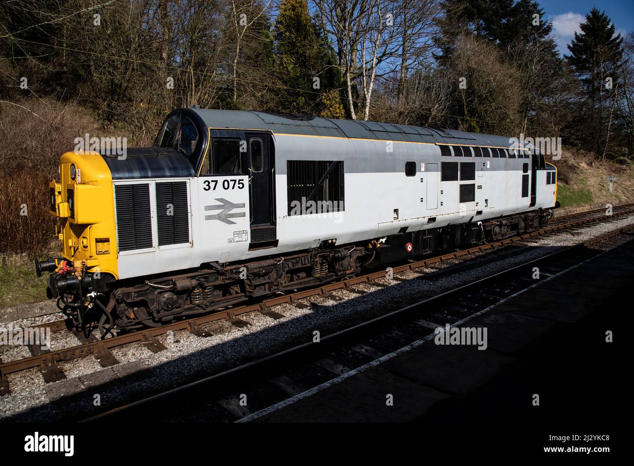 A profile view of British Railways Type 3, Class 37 Co-Co Diesel ...