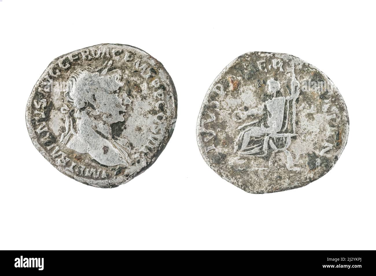 Roman coin - Roman denarius of Emperor Trajan Stock Photo - Alamy